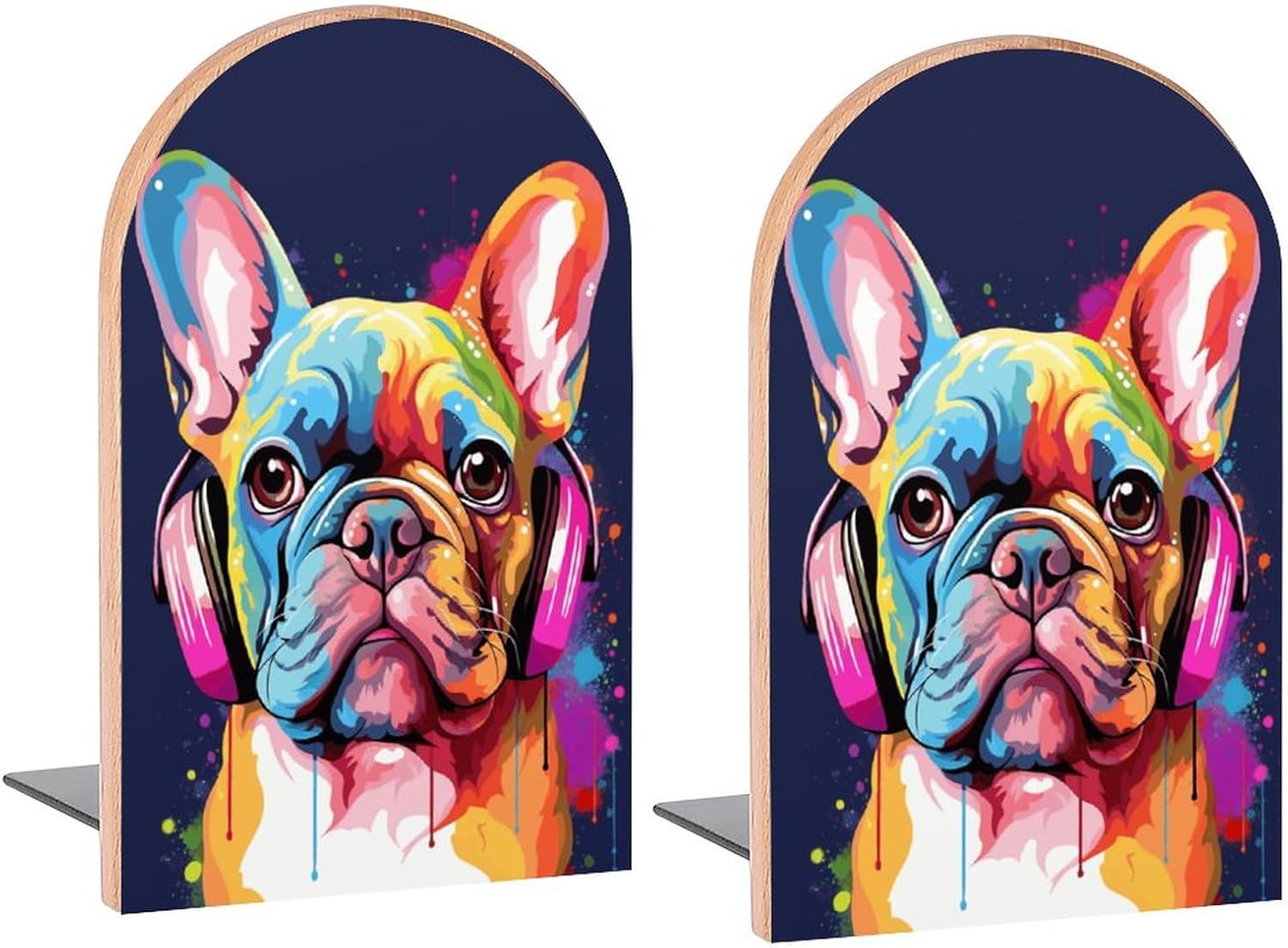 Amazon.com: Colorful Dog French Bulldog Book Ends Decorative Wood ...