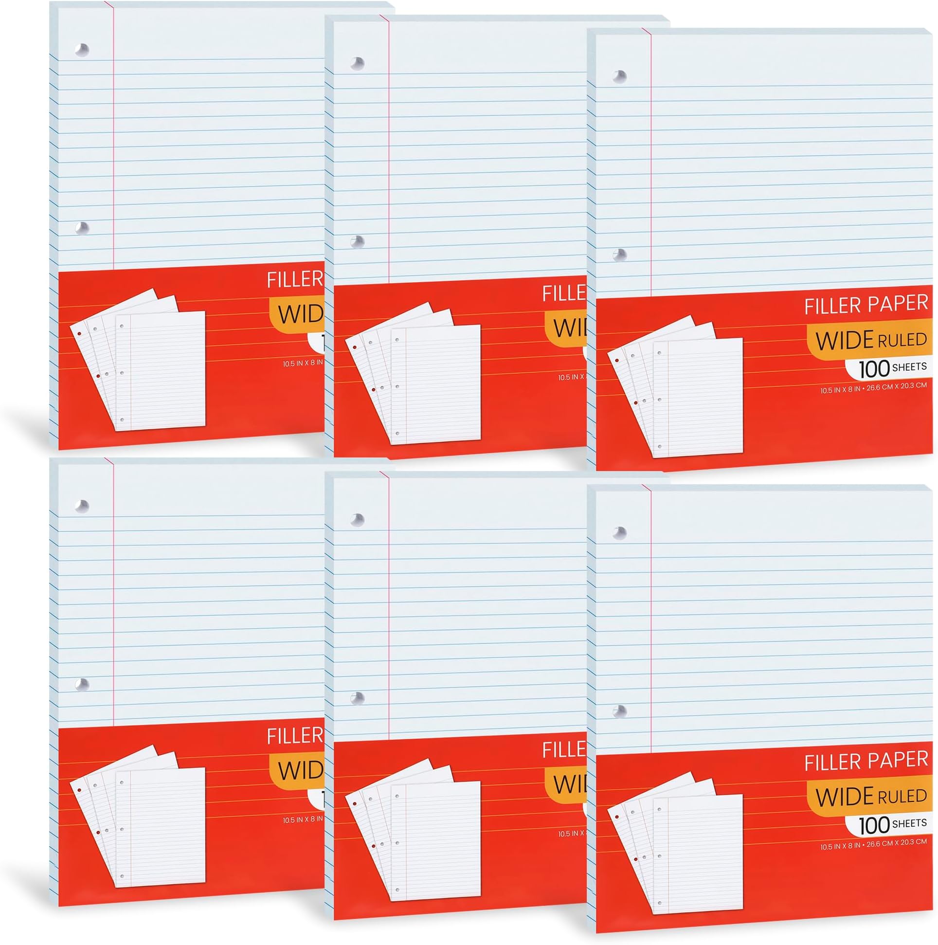 Amazon.com : Loose Leaf Notebook Paper Wide Ruled – 10.5″ × 8″ 3-Hole ...