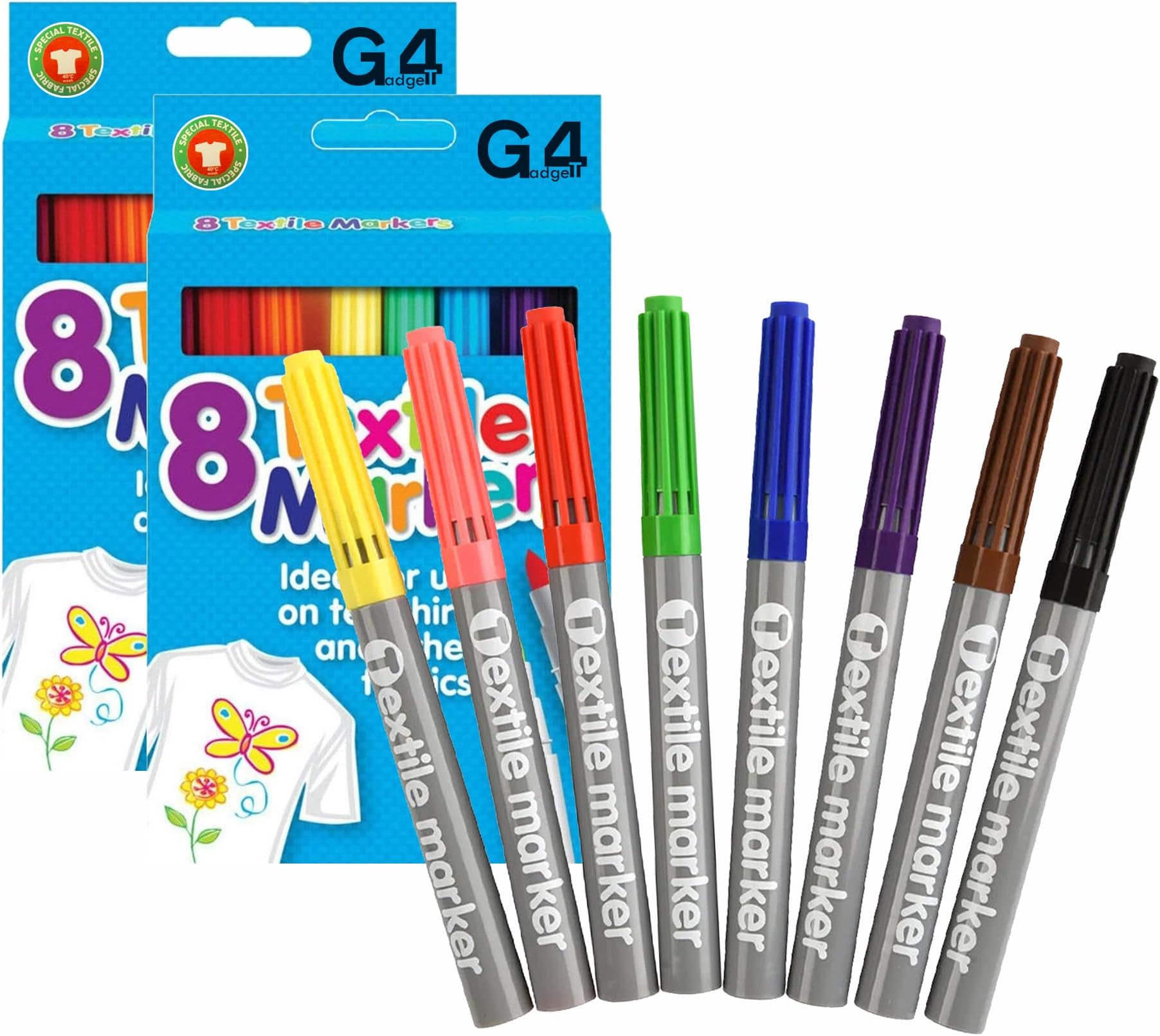G4GADGET Pack of 8 Quality Colored Fabric Markers T Shirt Pens Fabric ...