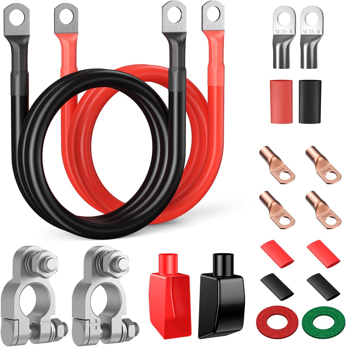 Amazon.com: Battery Terminal Connectors Kit, 2 AWG Battery Cable 600V ...