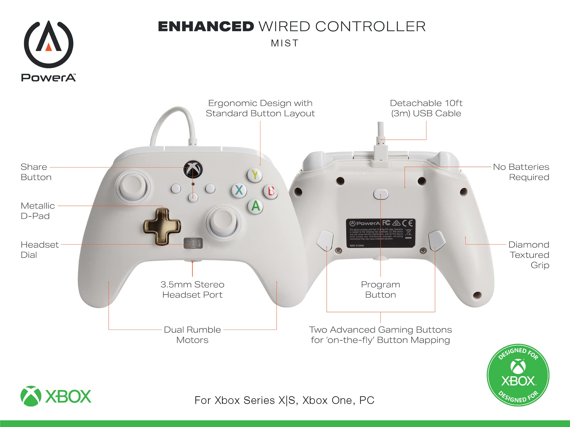 PowerA Enhanced Wired Controller For Xbox Series X S Mist