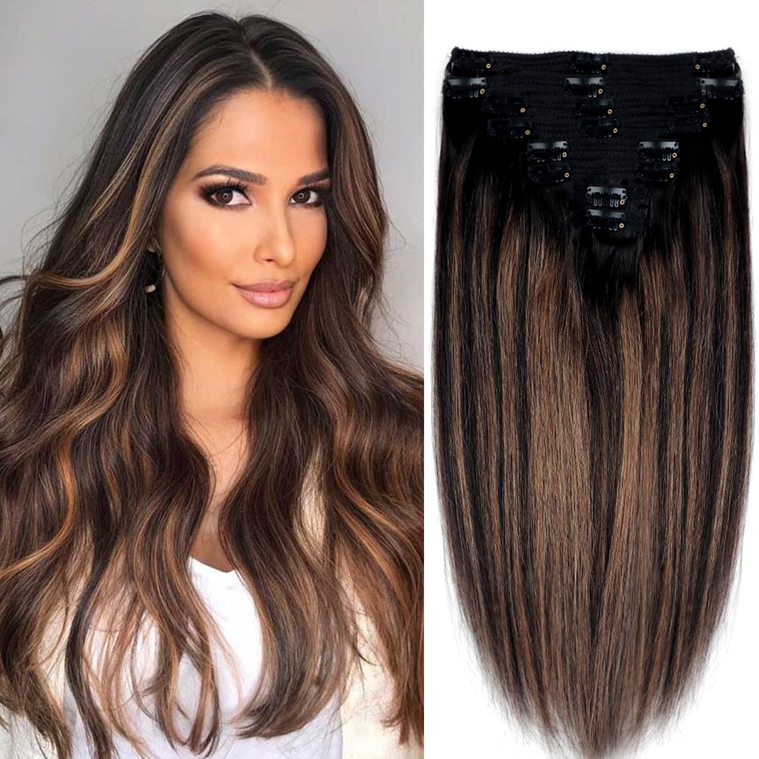 Amazon.com : Hair Extensions Real Human Hair Balayage Natural Black ...