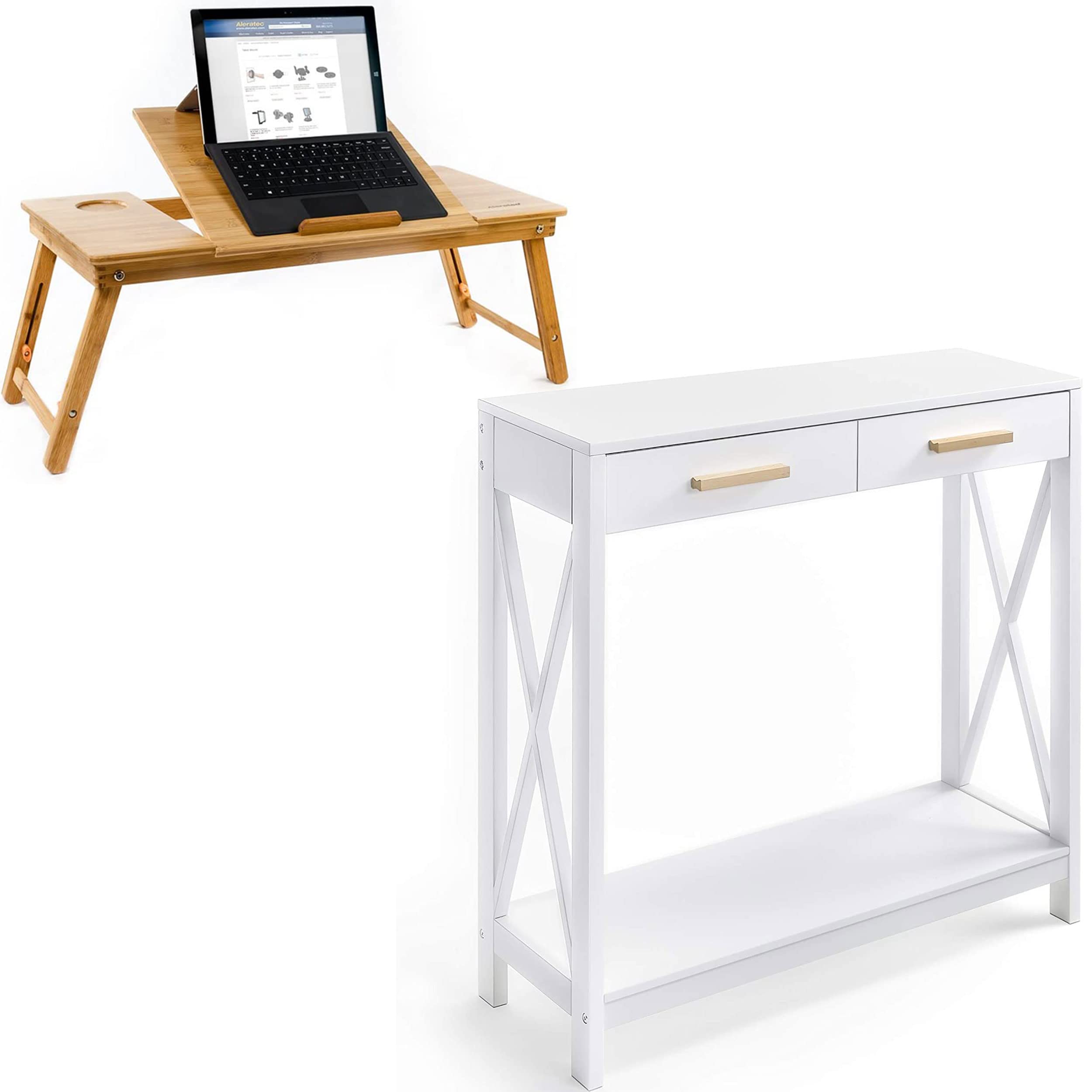 Prosumer's Choice White 2-Tier Compact Sofa and Console Table, Elegant ...