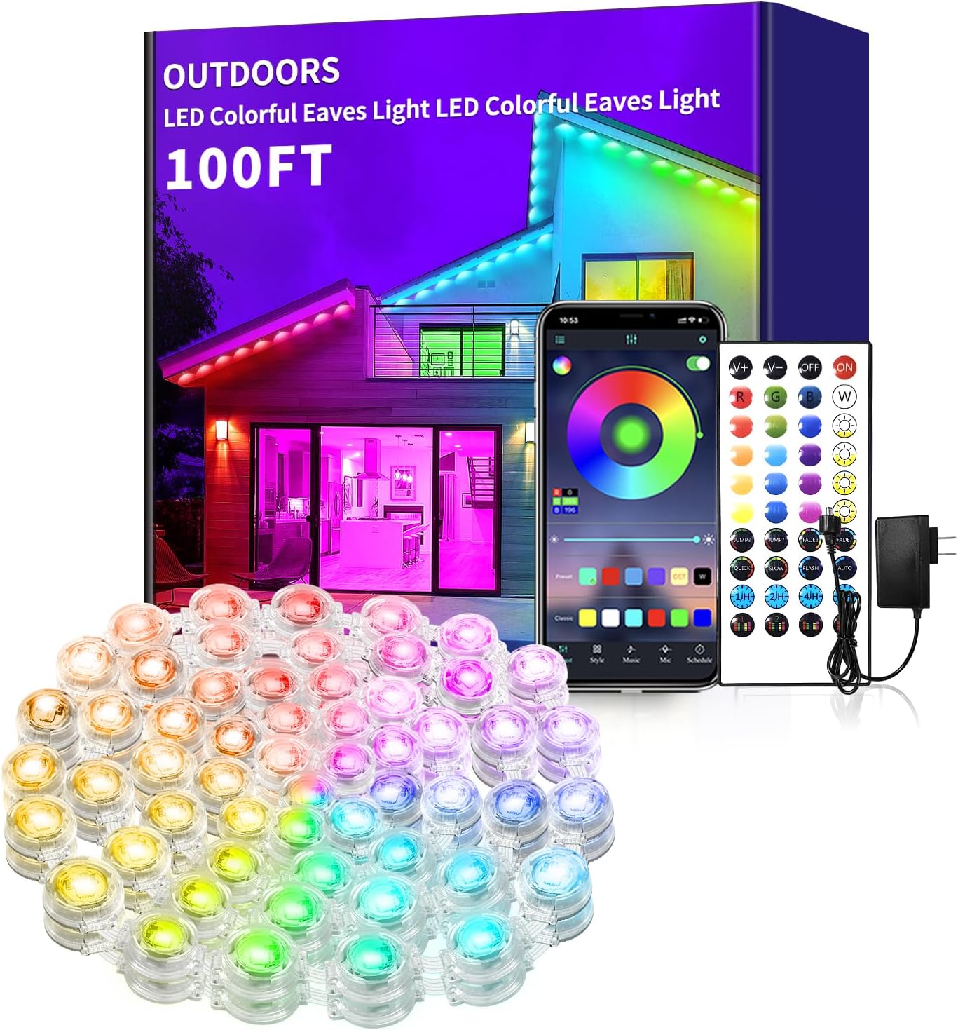 Yocrostar 100ft Permanent Outdoor Lights,RGB Eaves Lights with App ...