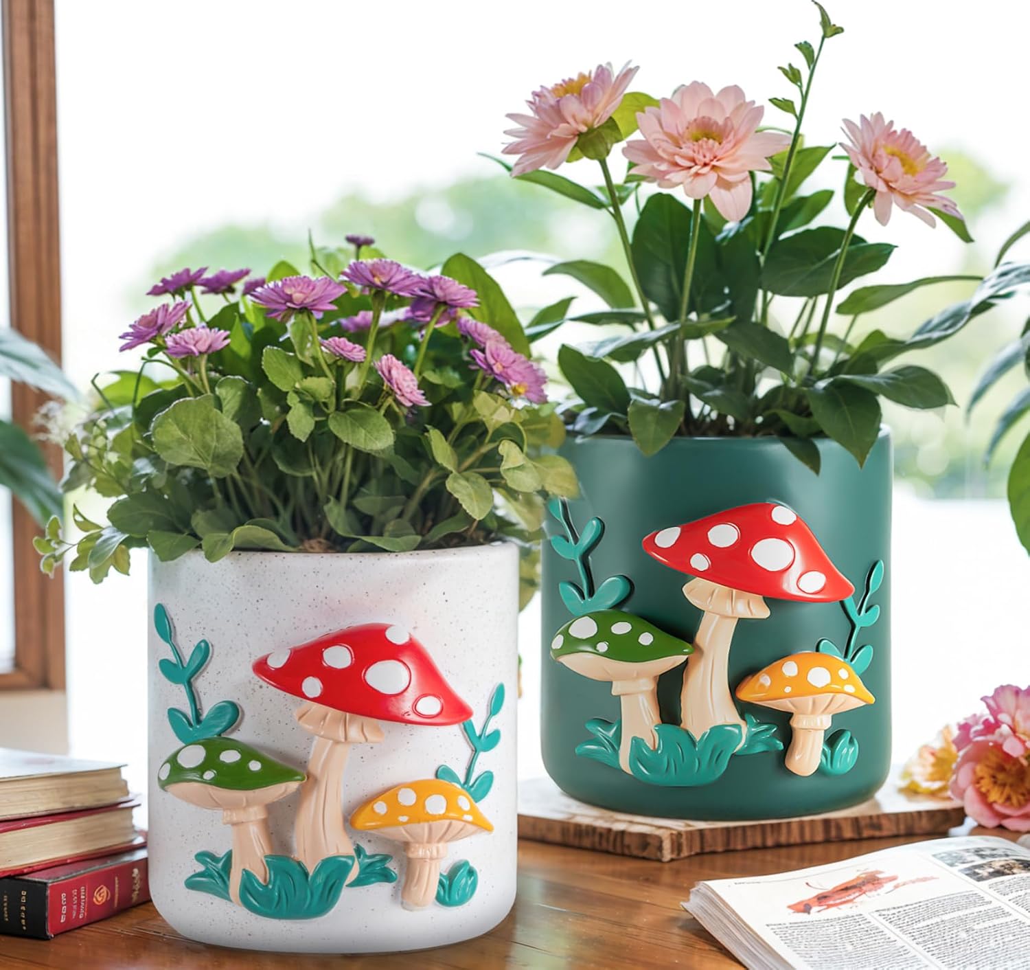 Amazon.com : BUYMAX Mushrooms Planters, Set of 2 Colorful Mushroom ...