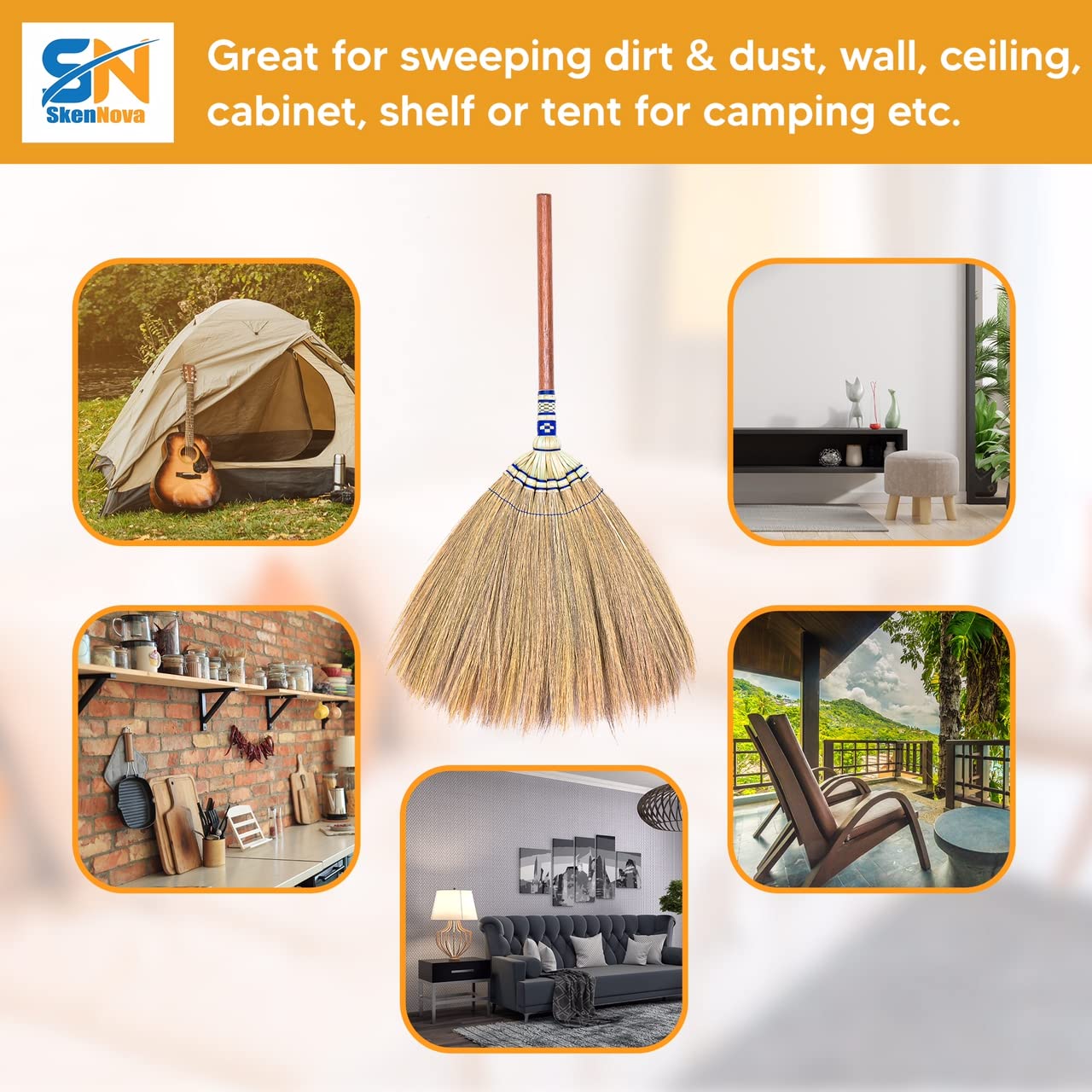 Asian Short Broom Natural Whisk Sweeping Hand Handle Broom Vietnamese