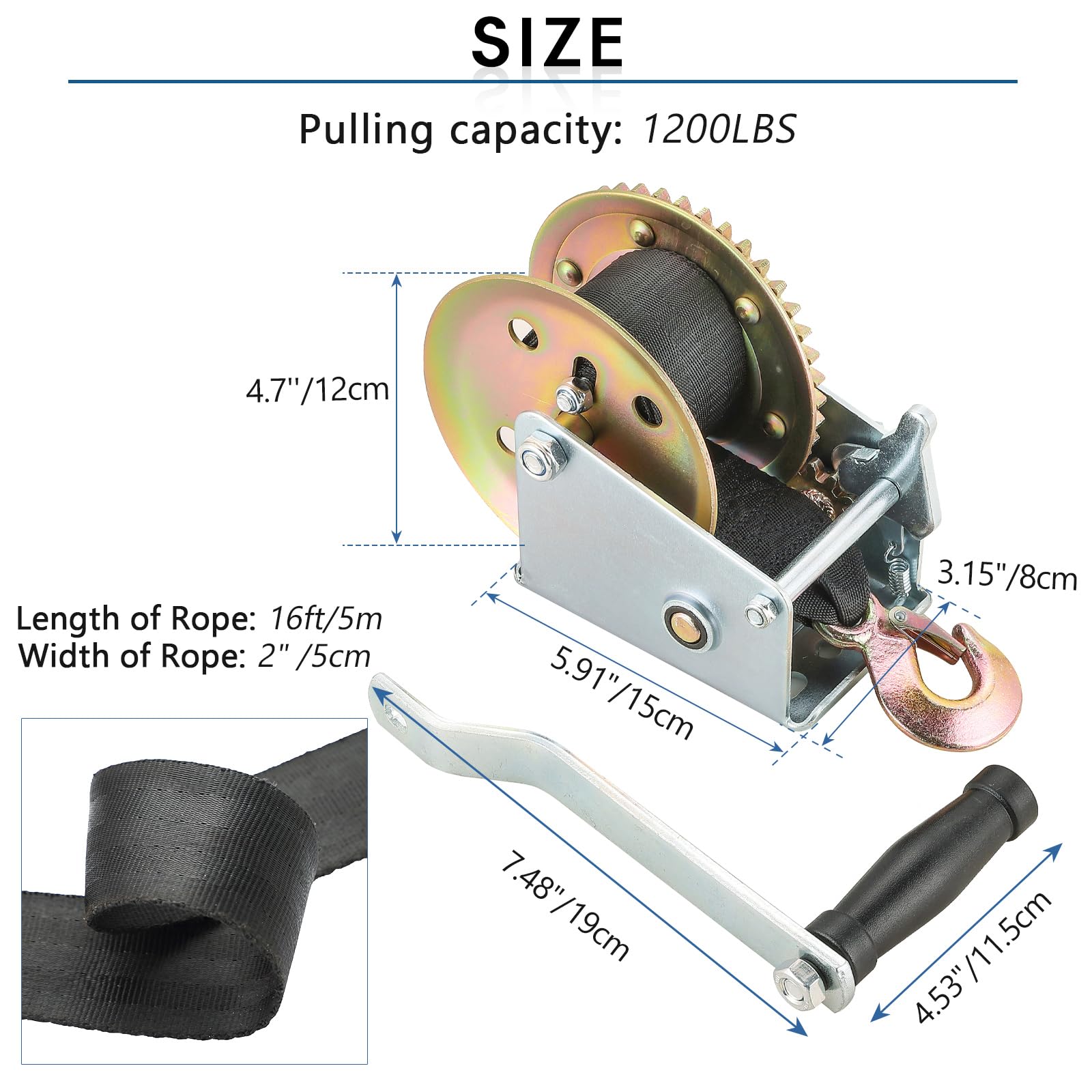 Snapklik.com : DASBET Boat Trailer Winch Hand Winch Crank Cable