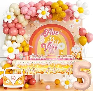 Amazon.com: Party Inspo Five Is a Vibe Birthday Party Decorations Girl, Boho Floral Daisy Hippie ...