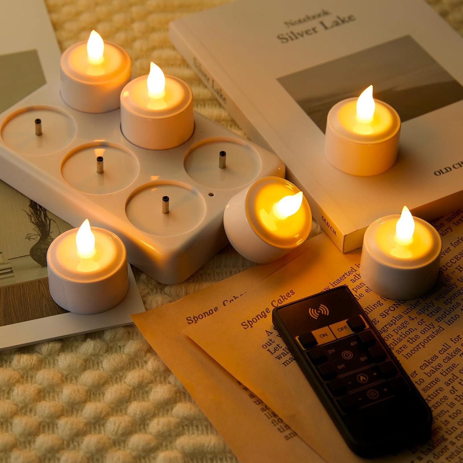 Glowtink Rechargeable Tea Lights, 6pcs LED Tea Lights with Remote Timer ...