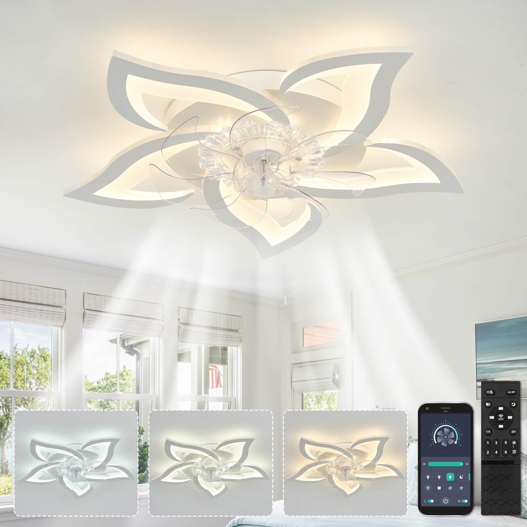 YUNLONG Ceiling Fans with Lights and Remote Quiet DC Fan Light Ceiling ...