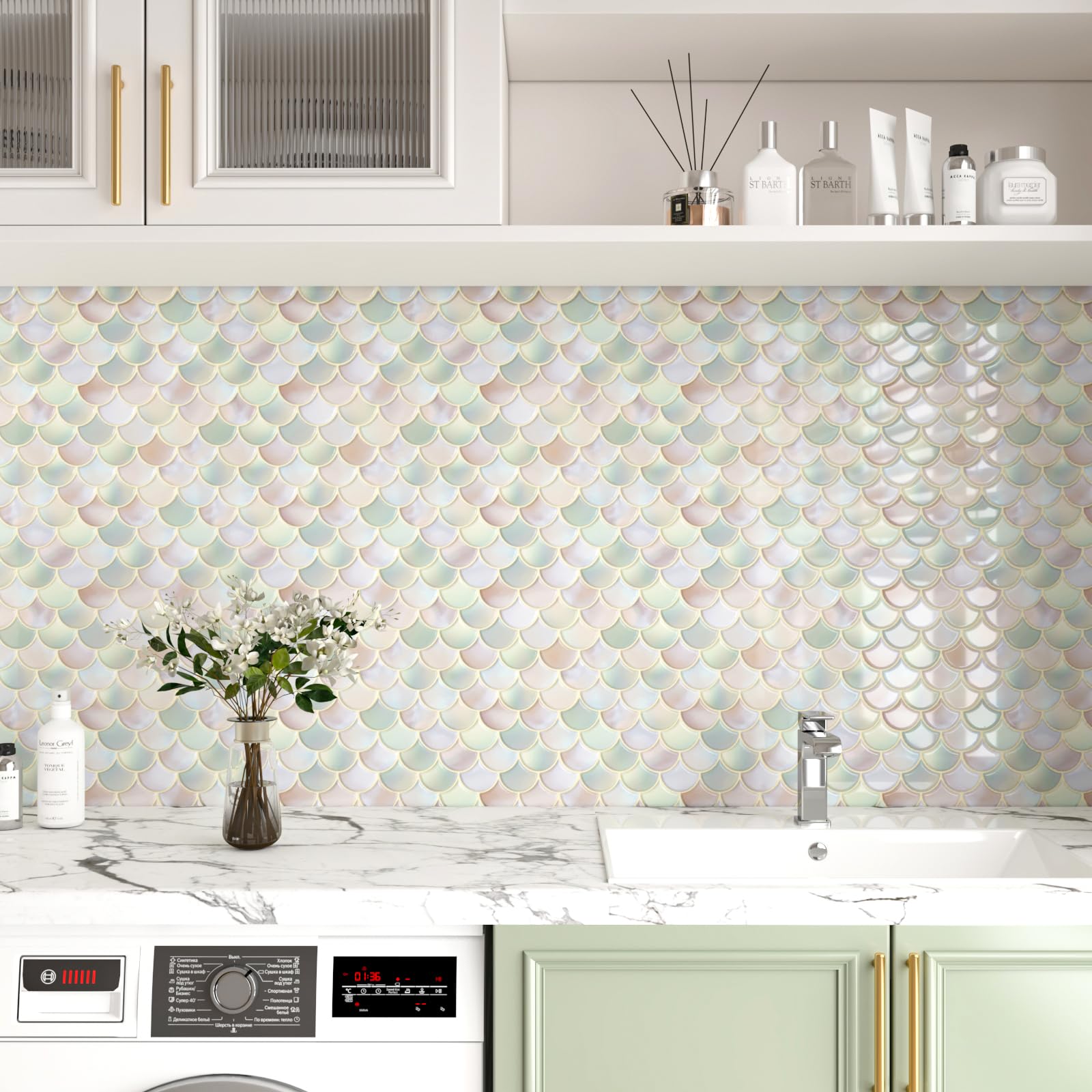 CHIHUT Shell Backsplash Tile for Kitchen Peel and Stick Tile 16 Sheets ...
