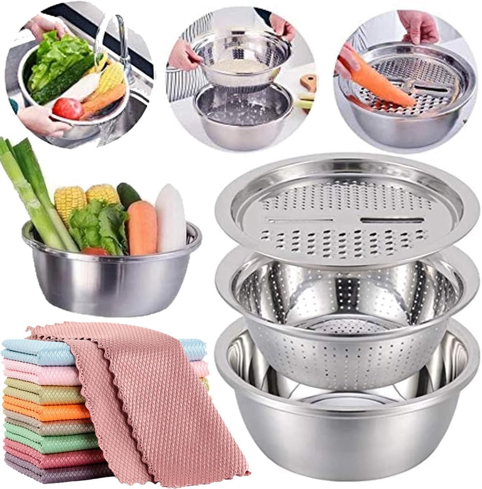 Amazon.com: New Stainless Steel Basin with Grater 3 in 1 Vegetable ...