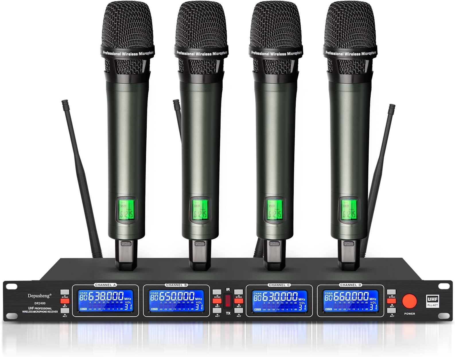 Depusheng Microphones sans fil Microphone portable sans fil dynamique professionnel 4 canaux ...