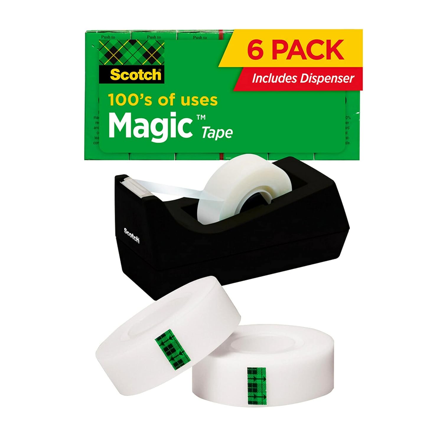 Scotch Magic Tape 6-Roll Value Pack with C38 Black Dispenser, 3/4 x ...