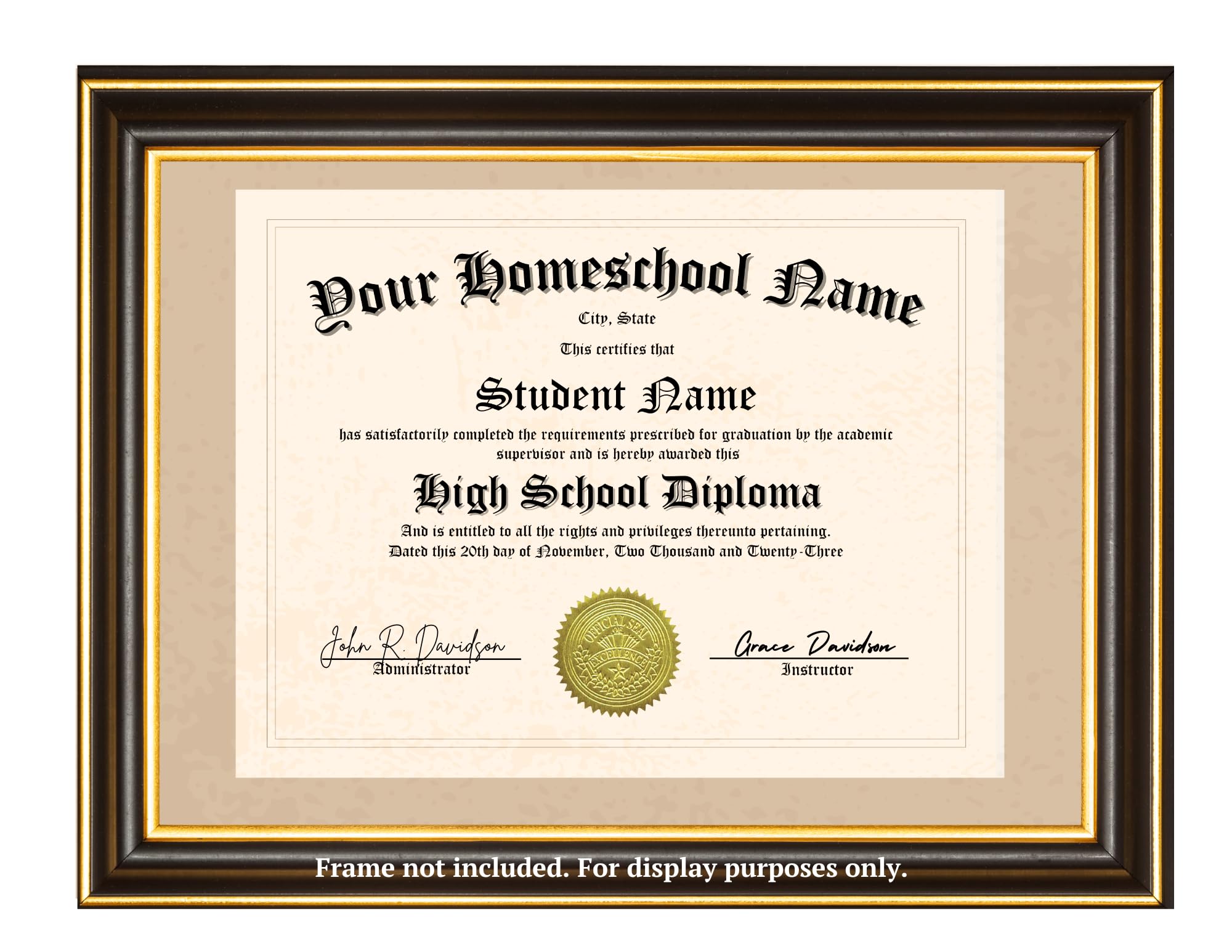 Amazon.com : Custom Homeschool High School Diploma with Embossed Gold ...