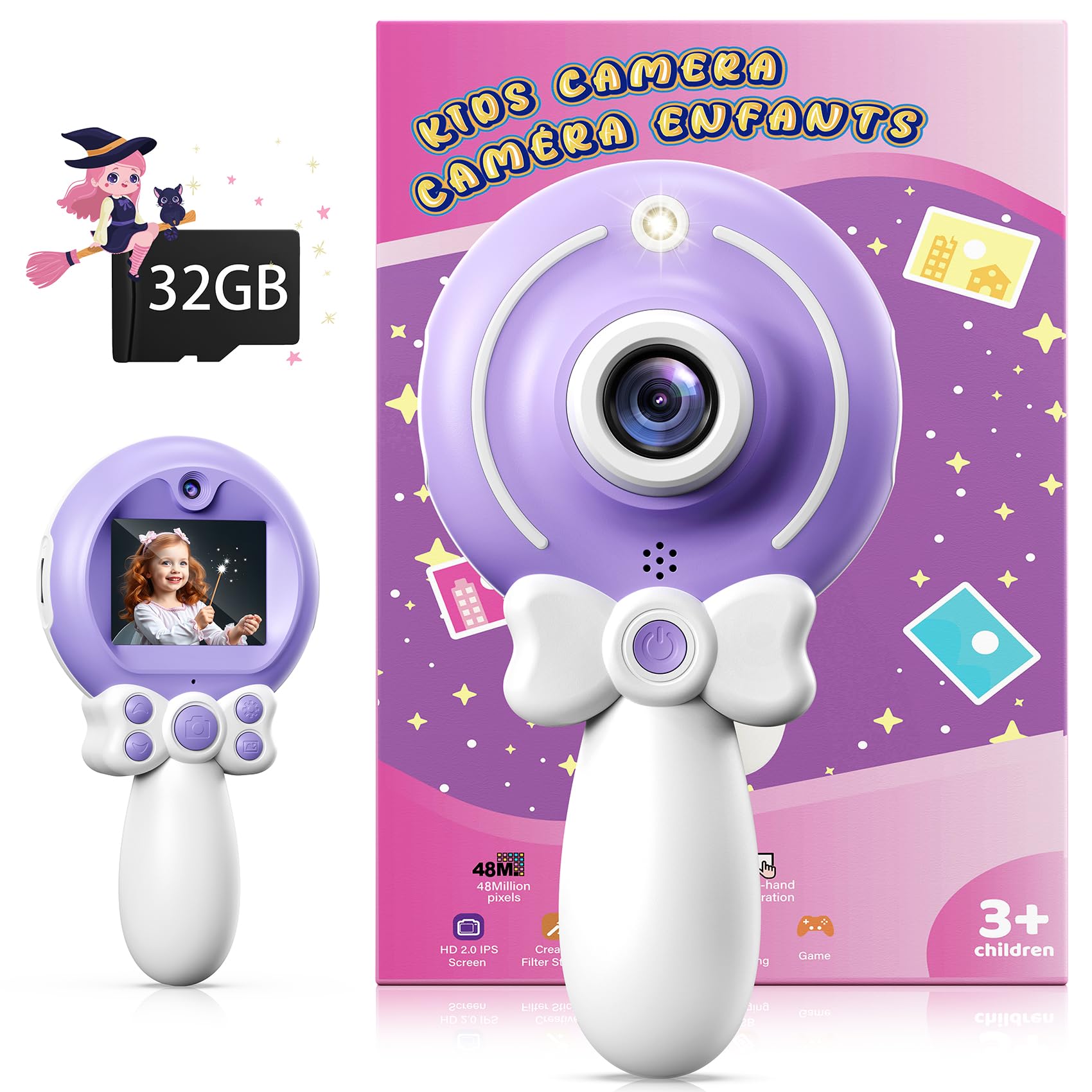 Amazon.com: TEKFUN Kids Camera Toy for Girls Age 3-9, Magic Wand with Bow Handheld Camera ...