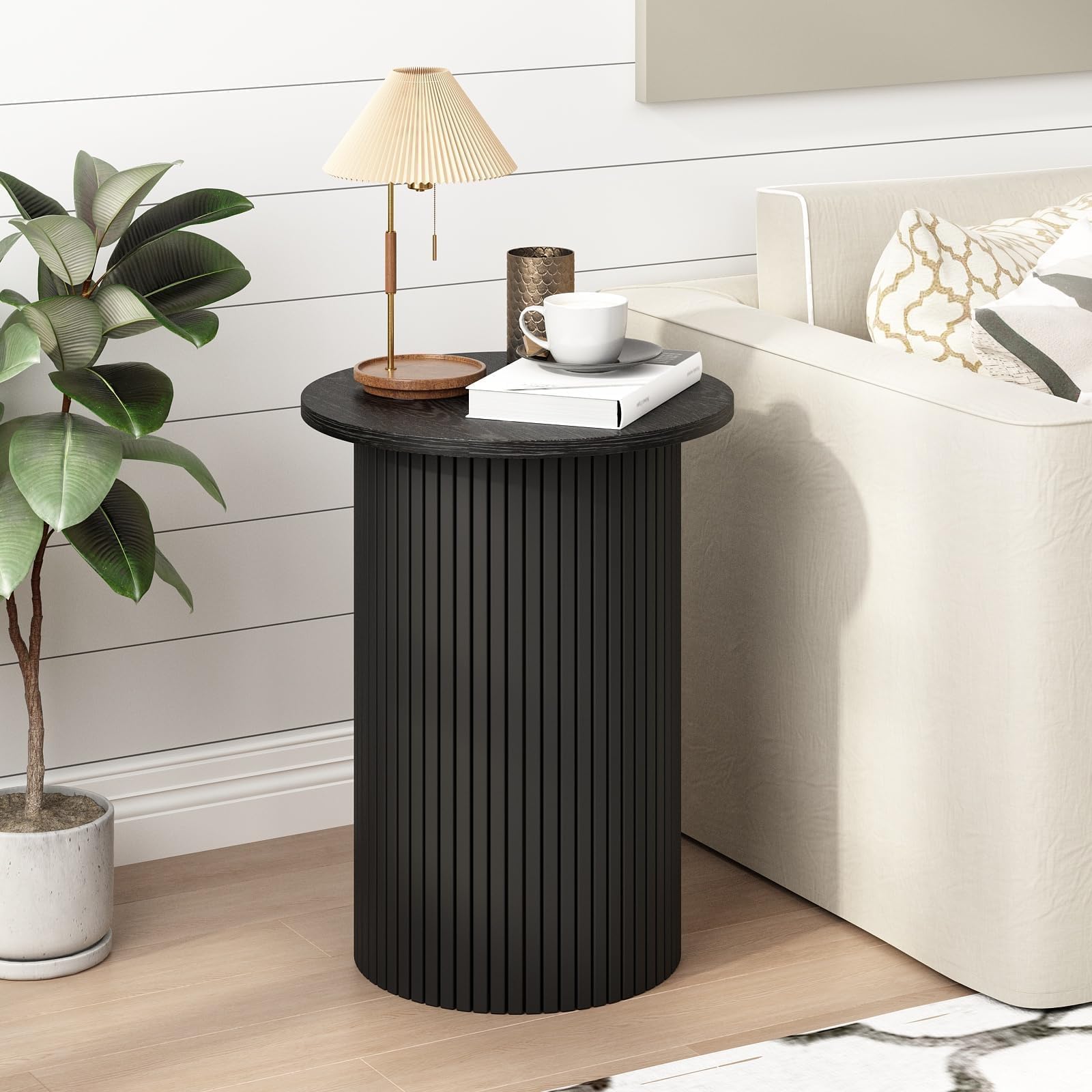 Snapklik.com : Round Fluted End Table, Small Accent Pedestal Side Table ...