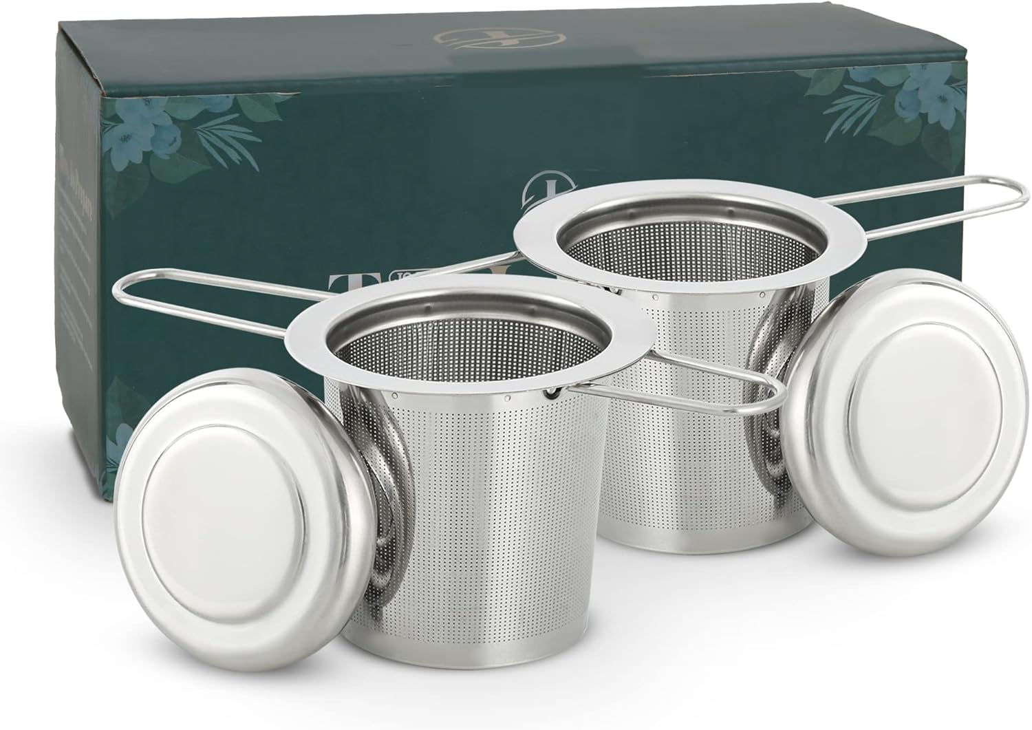 Jojeys 2 Pack Tea Infuser with Lid & Foldable Handles, 304 Fine Mesh ...