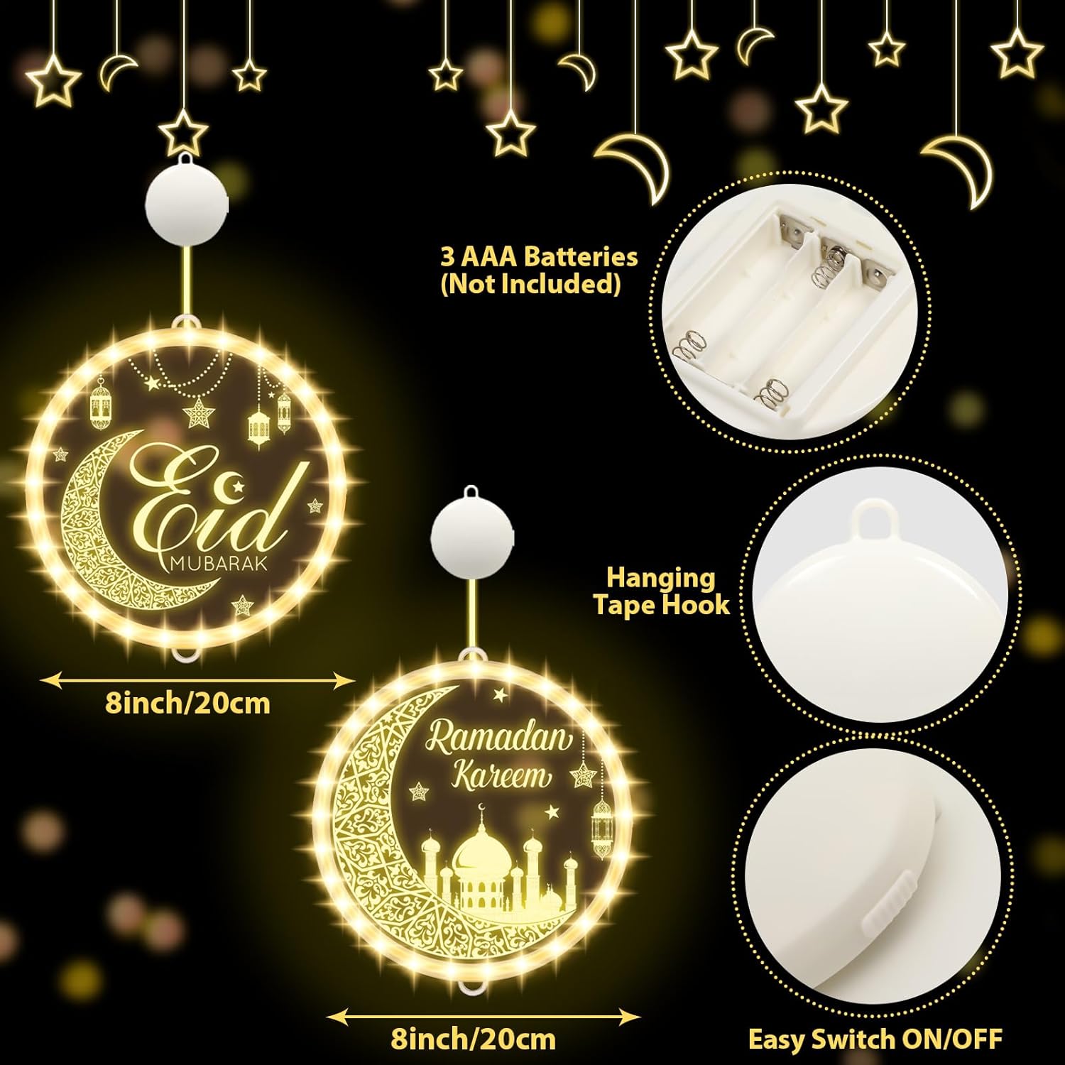 gisgfim 2 Pcs 3D Eid Ramadan Mubarak Lights Eid Australia | Ubuy