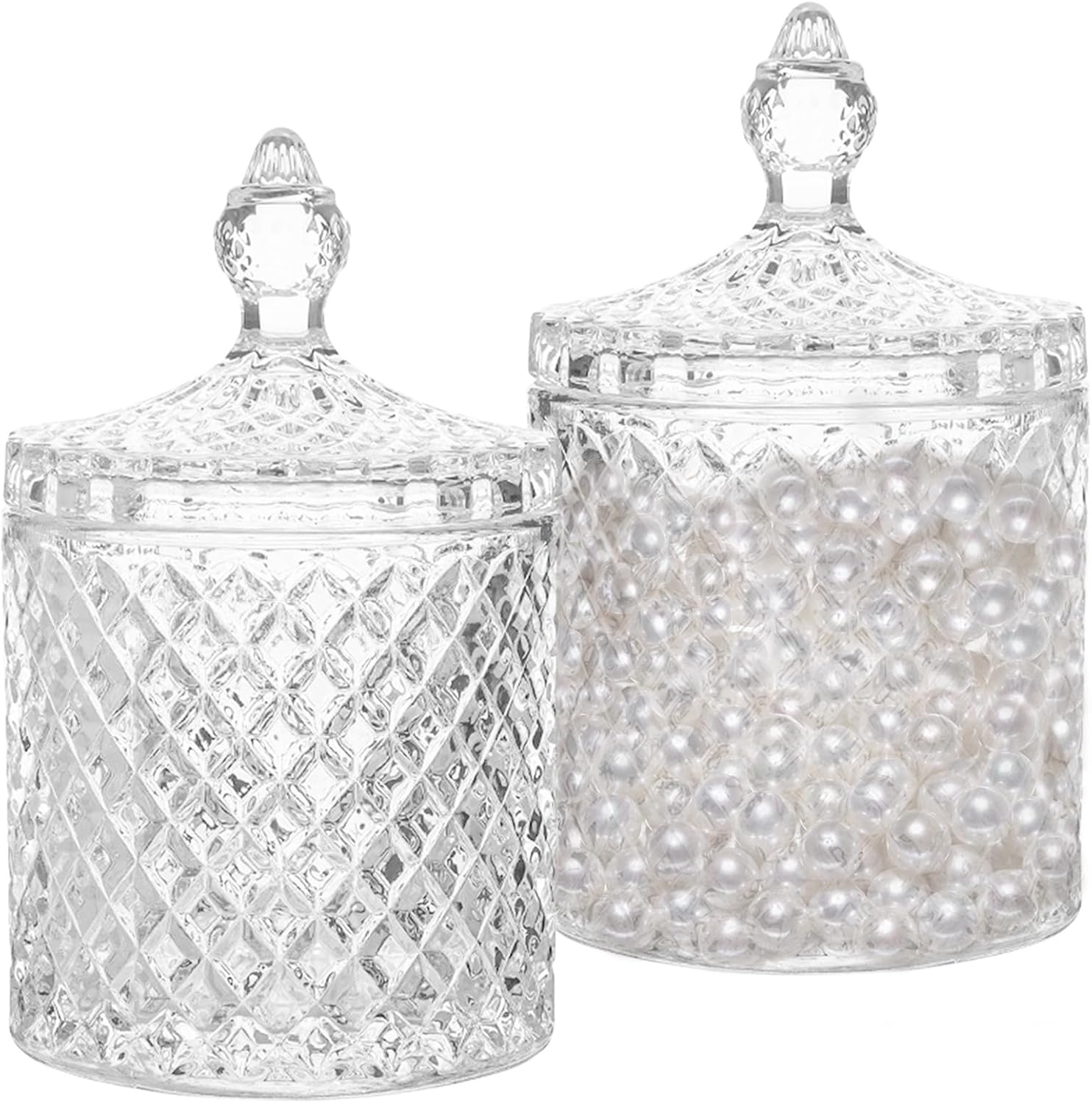 TULEBOLIAN 2-Pack Crystal Glass Storage Jars - Diamond Faceted Design ...