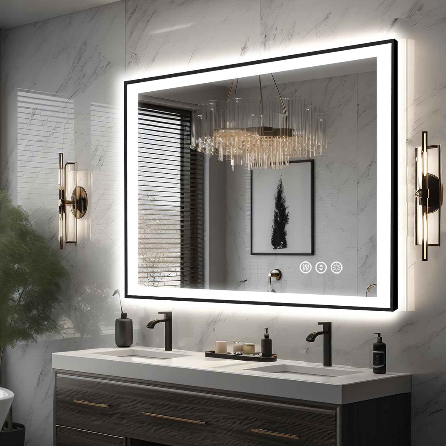 Amazon.com: Megatex 40x36 Lighted Bathroom Mirror, Wall-Mounted, Black ...