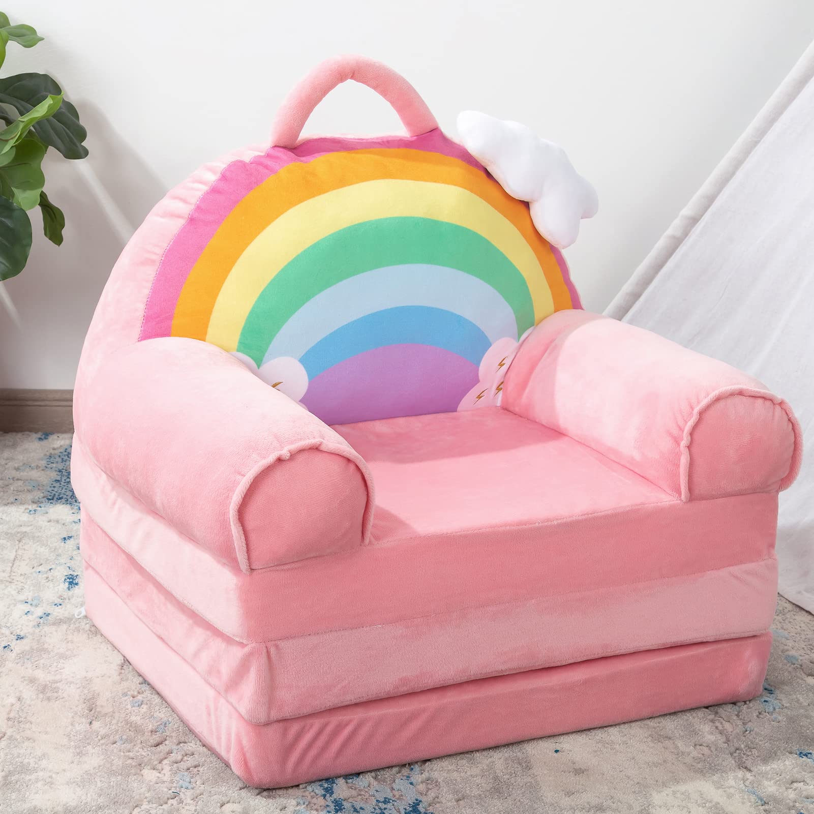 HIGOGOGO Plush Foldable Kids Sofa, Cartoon Rainbow Children Couch ...