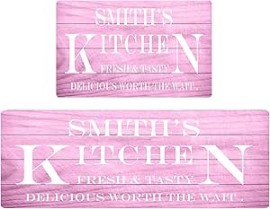 Amazon.com: Pink Kitchen Rugs Mats Set of 2 Personalized Cushioned Anti ...