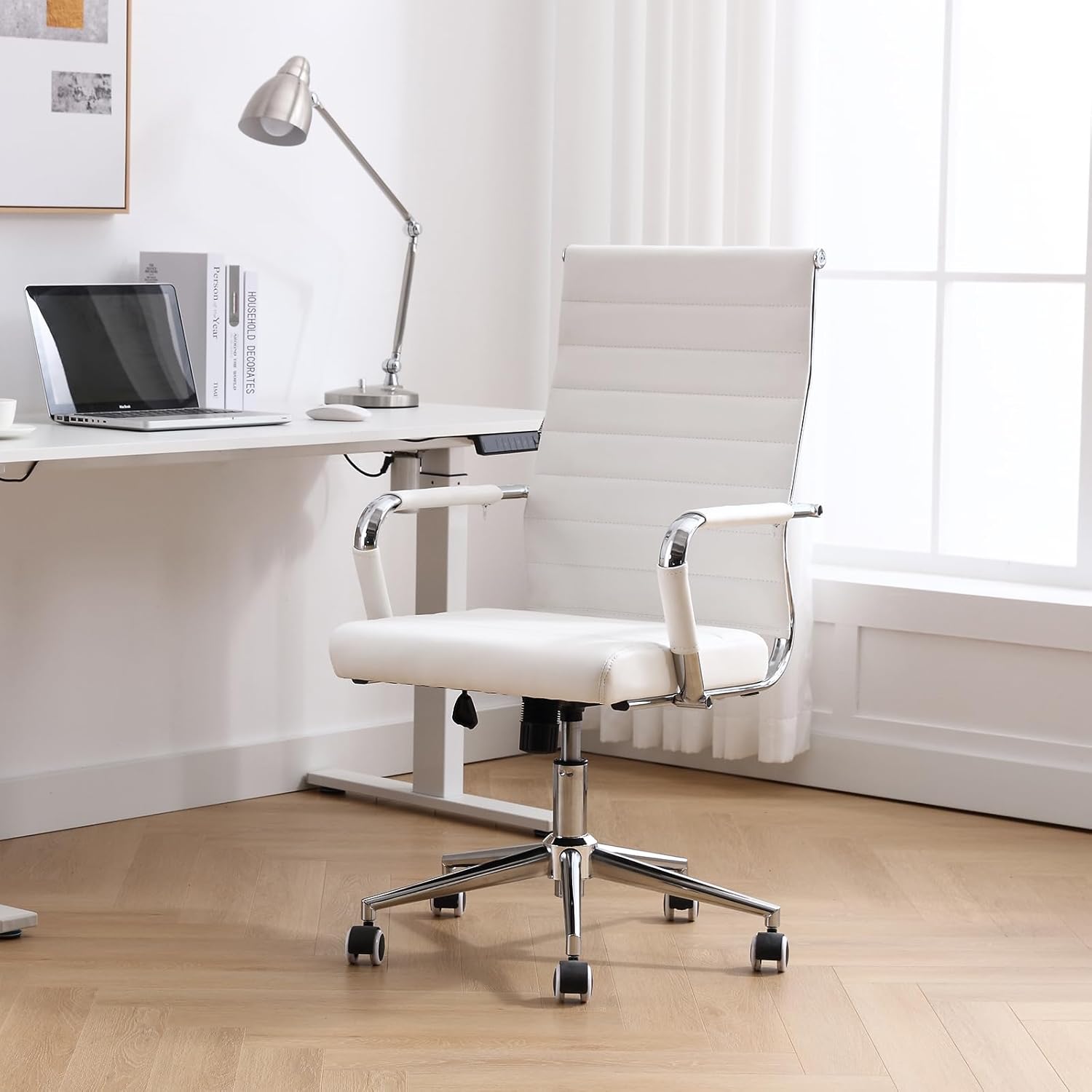 Amazon.com: Okeysen White Office Desk Chair, Ergonomic Leather Modern ...