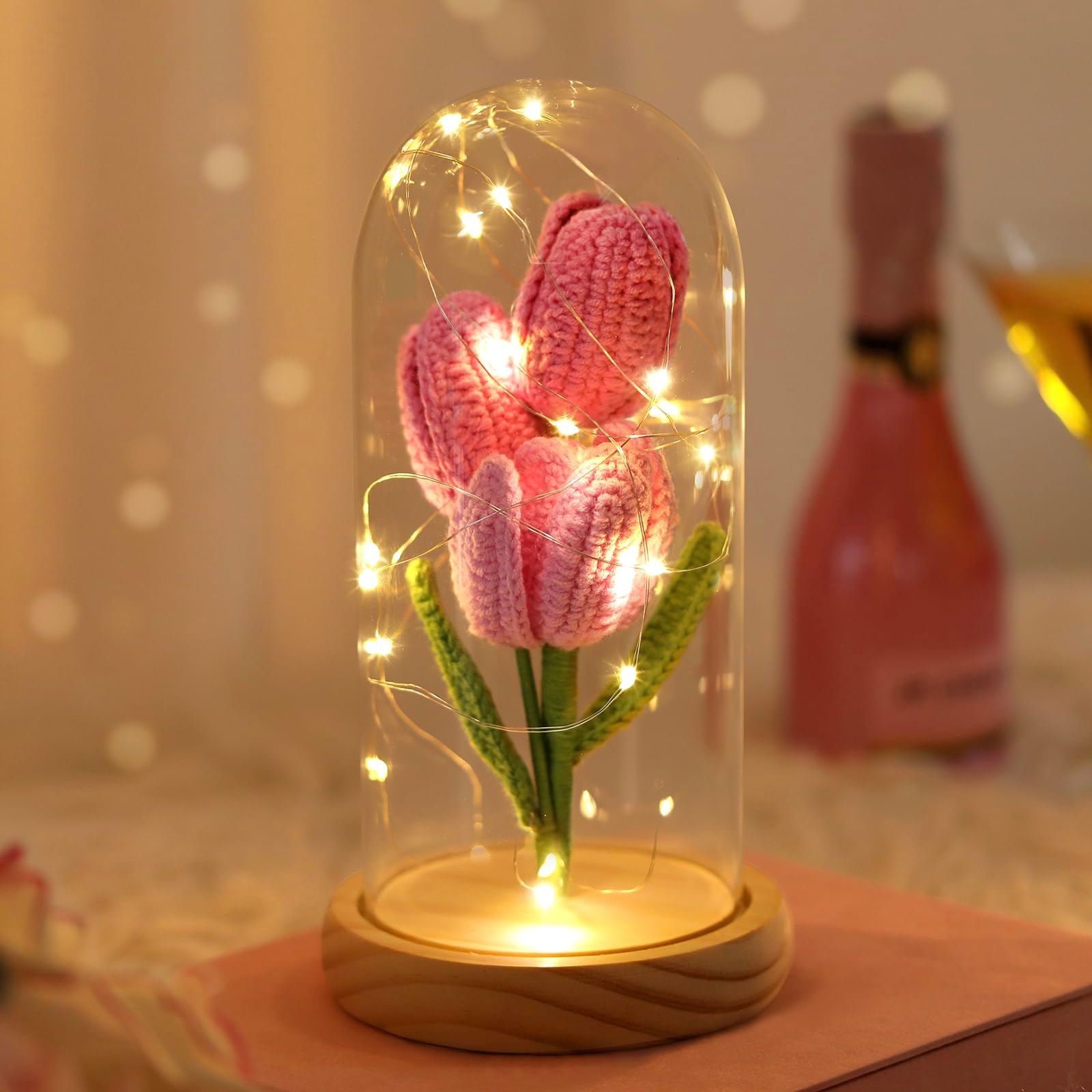 Amazon.com: Crochet Tulip Gifts for Women Light Up Flower in Glass Dome ...