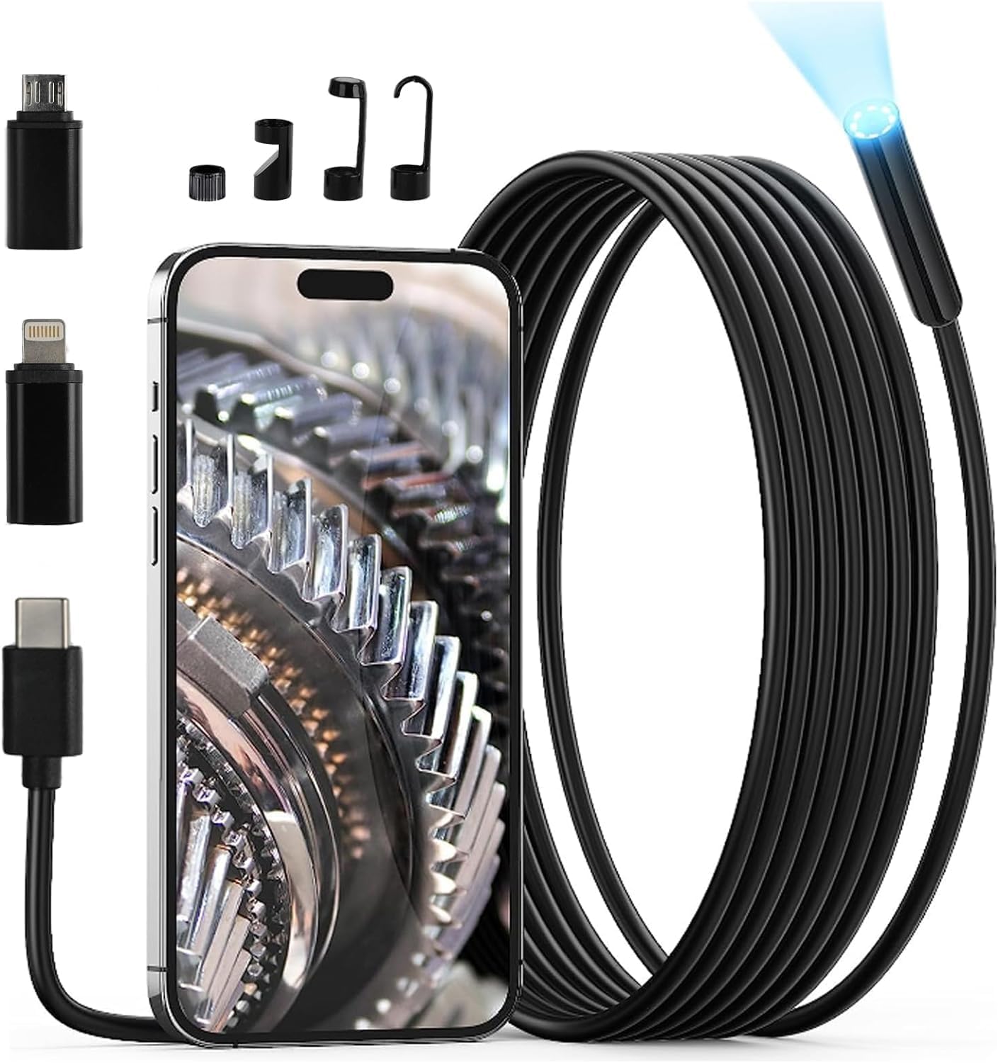Dual-Lens Endoscope With 1920P HD Borescope, 8+1 Adjustable LED Lights ...