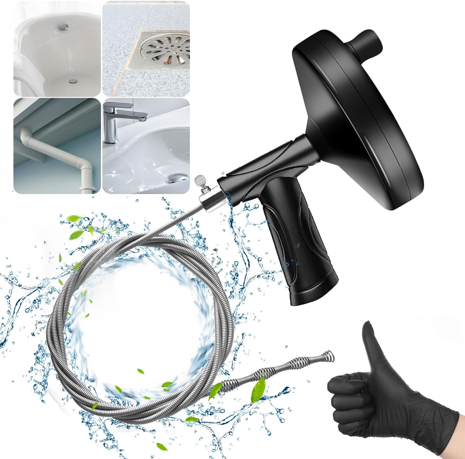 Drain Snake Auger 33 Feet, Plumbing Snake Drain Hair Clog Removal Tool ...