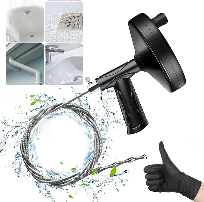 Drain Snake Auger 33 Feet, Plumbing Snake Drain Hair Clog Removal Tool ...