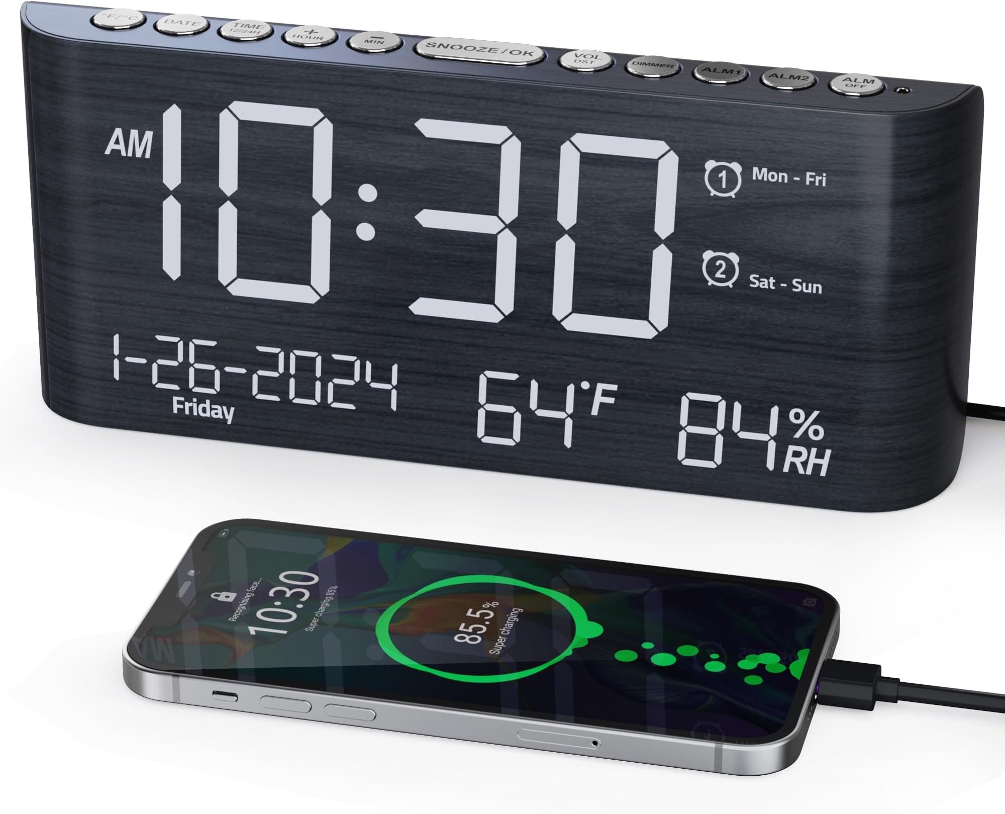 Amazon.com: AcuRite Intelli-Time Digital Alarm Clock for Bedroom with ...
