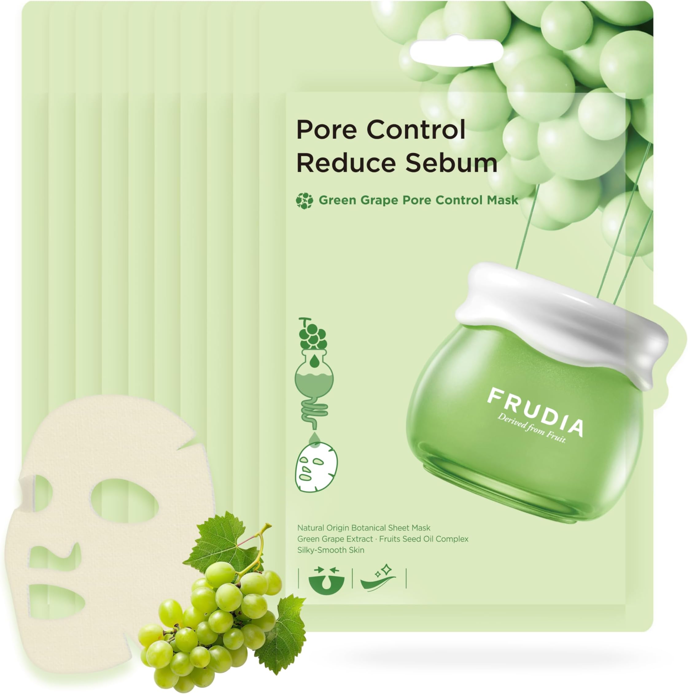 Amazon.com : FRUDIA Green Grape Pore Control Face Mask Sheets (10 Pack ...