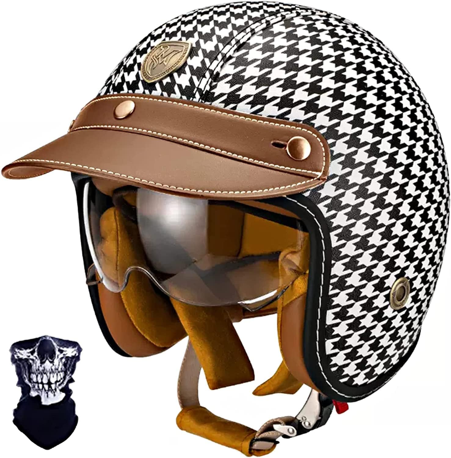 Amazon.com: YMKJGZS Retro Motorcycle Leather Helmet Vintage 3/4 Open ...