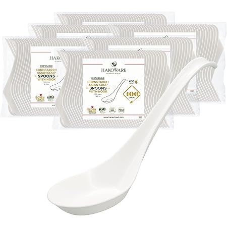 Amazon.com: 100 Pack Disposable Dining Asian Soup Spoons Chinese Spoon ...
