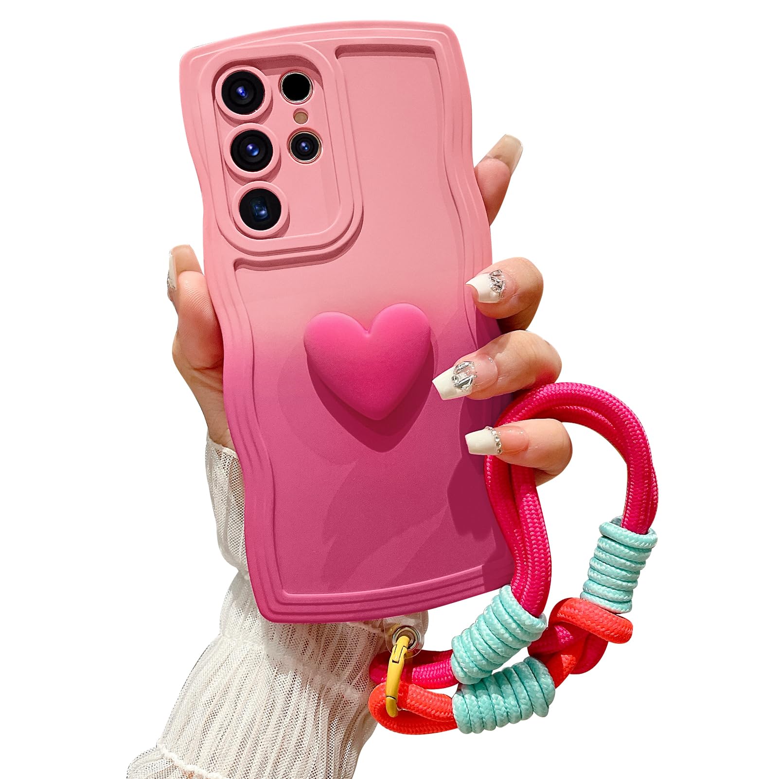 Amazon.com: Tcaraersing for Samsung Galaxy S24 Ultra Gradient Wavy Case with Wrist Strap Lanyard ...