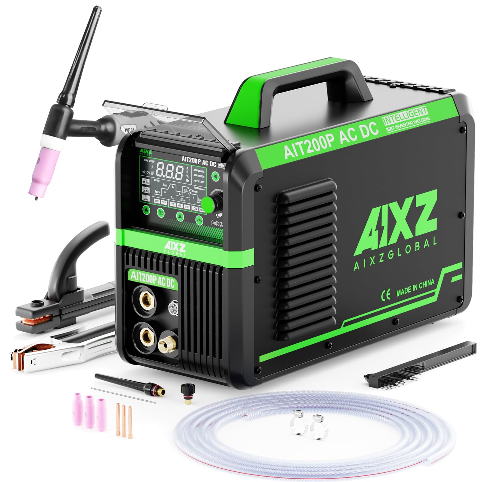 AIXZGLOBAL TIG Welder AC/DC Aluminum, 200Amp Pulse TIG Welder with ...