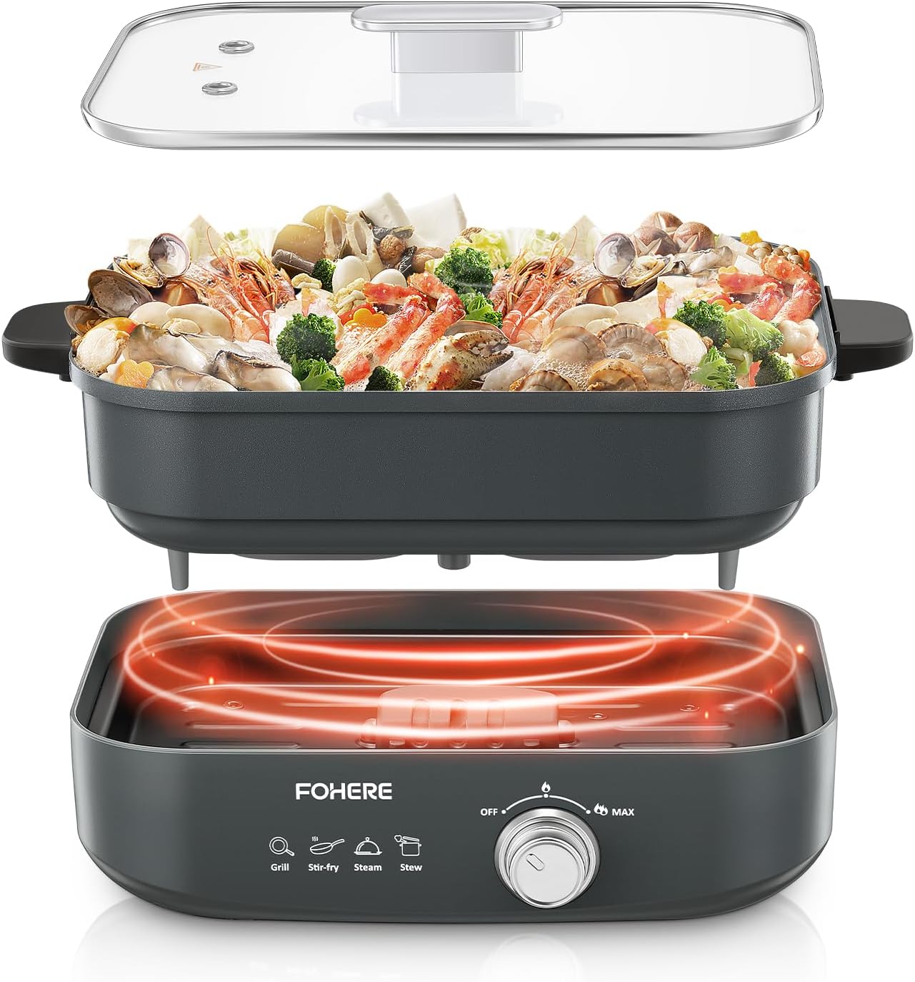 Amazon.com: FOHERE 4.8Qt Hot Pot Electric, Ceramic Nonstick Electric ...