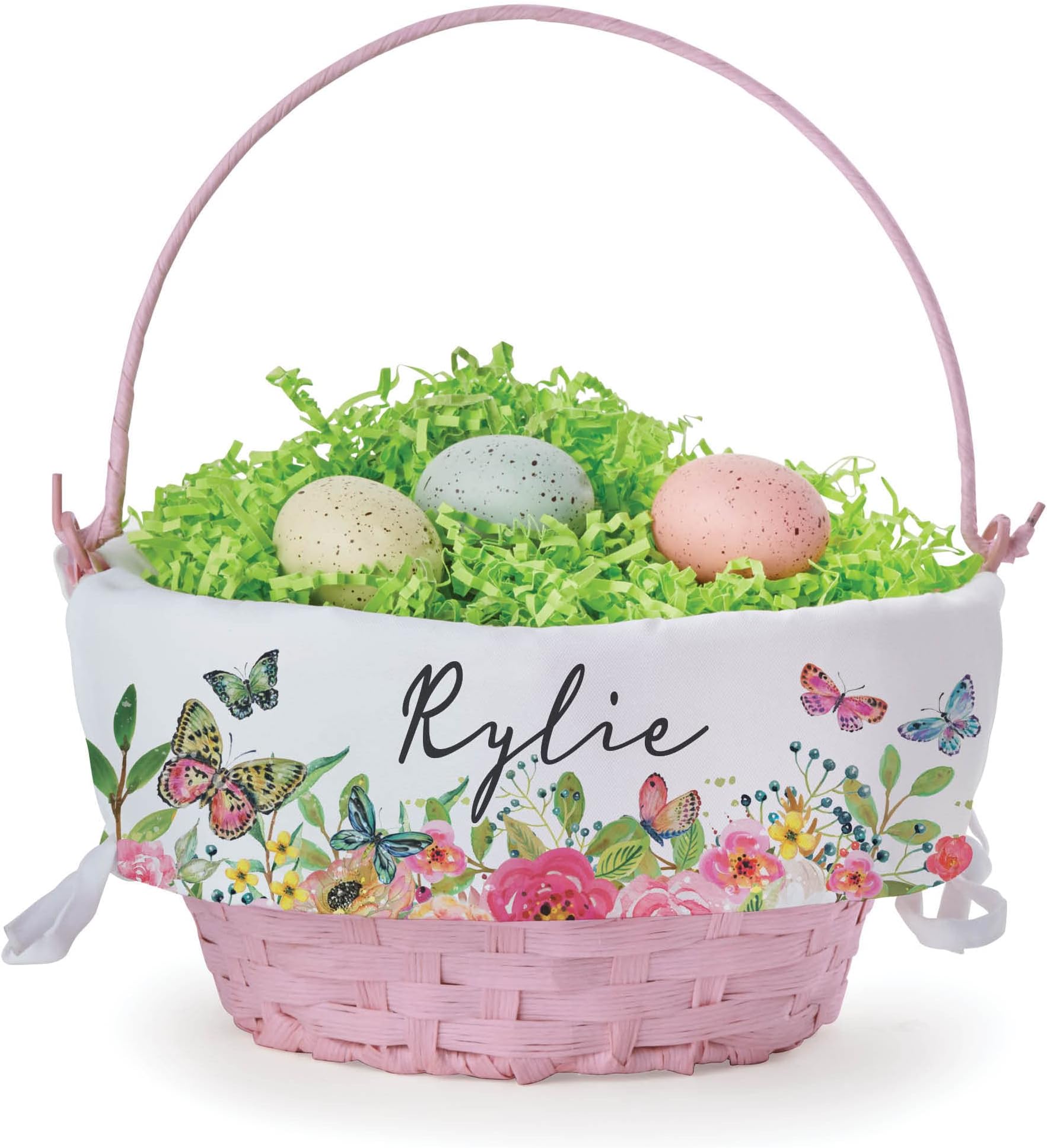 Amazon.com: Personalized Easter Egg Basket with Handle and Custom Name | Floral Butterfly Easter ...