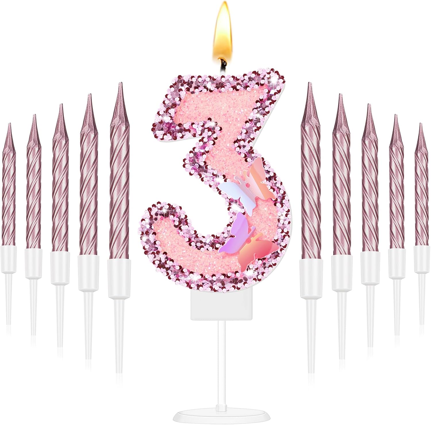 Amazon.com: Amylove 3 Birthday Candle Pink Glitter Birthday Candles for ...