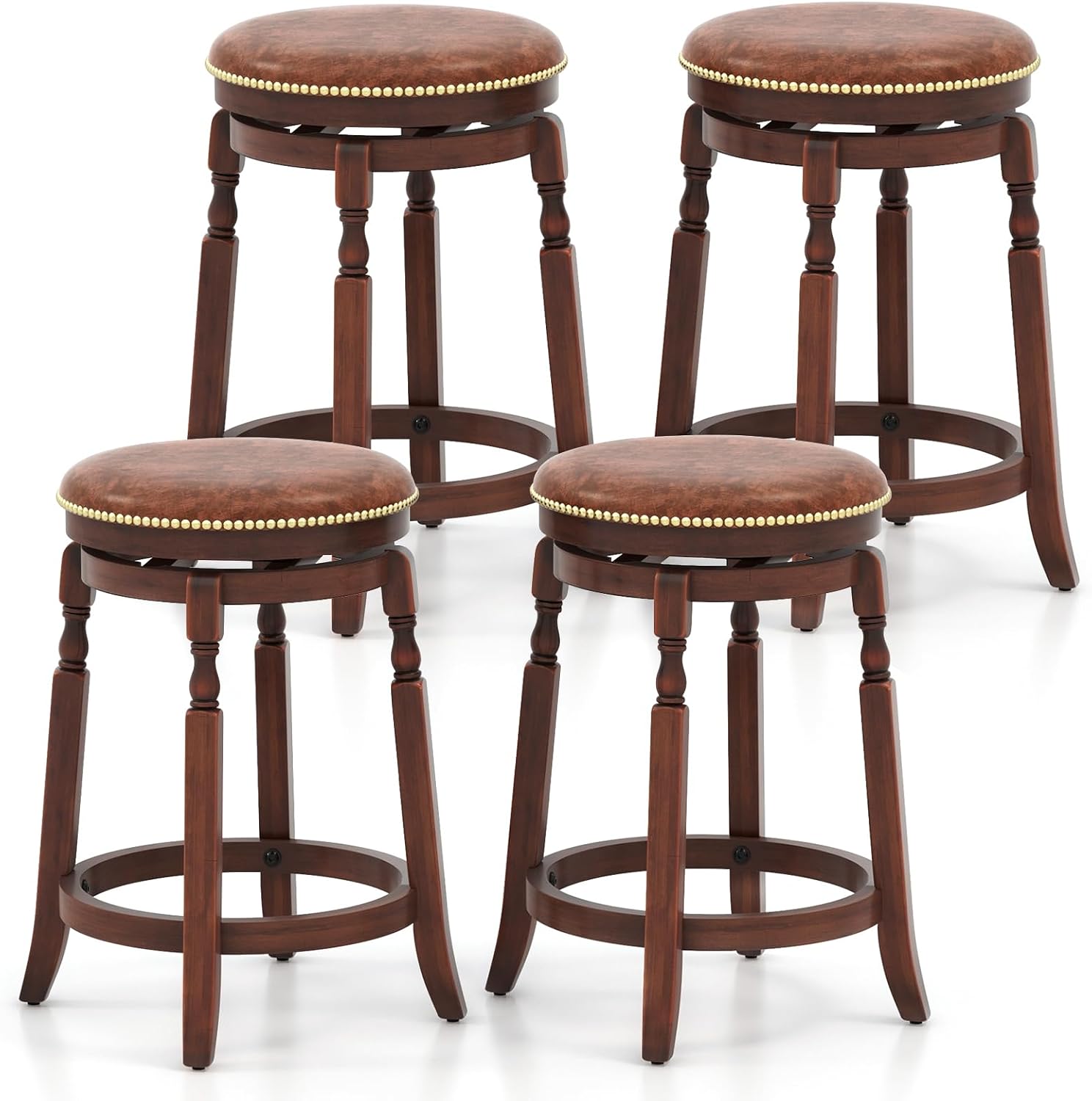Amazon.com: COSTWAY Round Swivel Wooden Bar Stools Set of 4, 24-inch ...