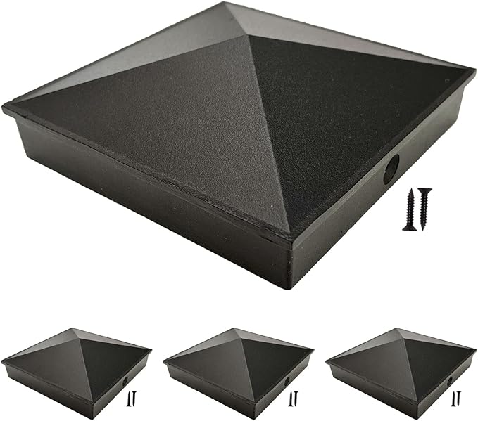 FGUYOHU 6x6 Black Fence Post Caps Powder-Coated Aluminum Pyramid Deck ...