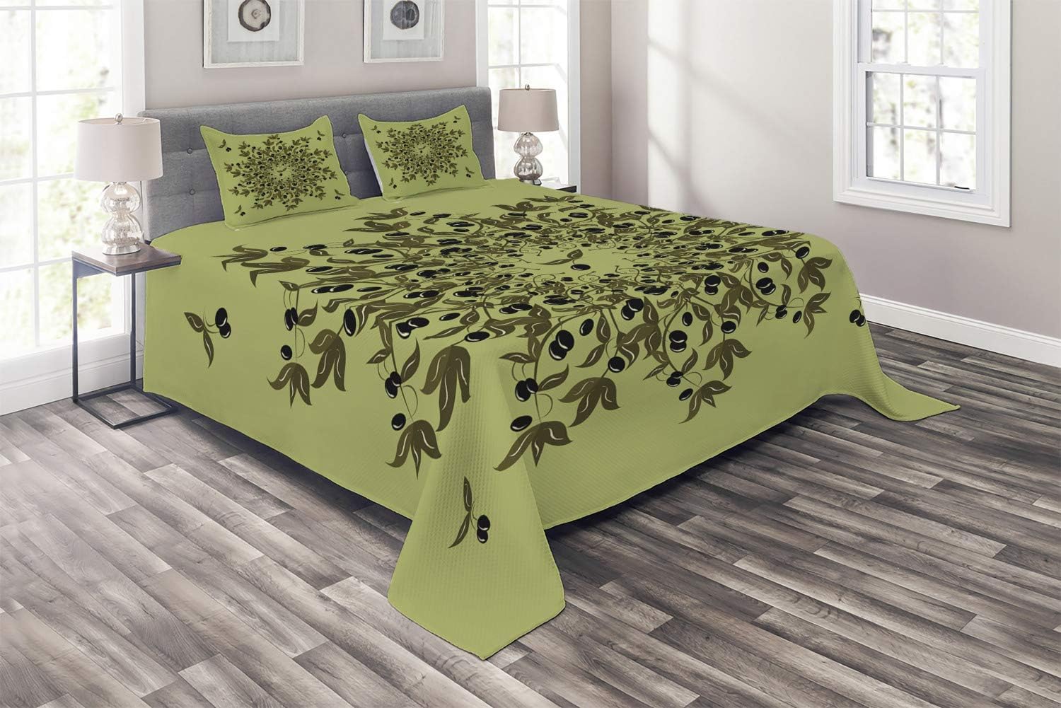 Amazon.com: Ambesonne Olive Green Coverlet, Branches of Olives ...