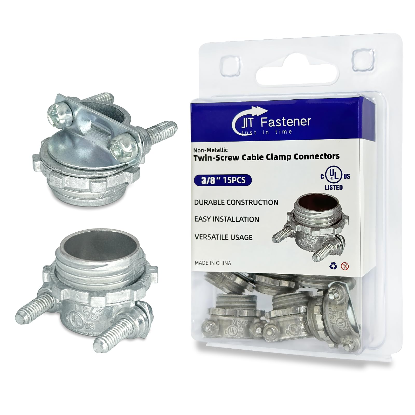 3/8 Inch Non-Metallic (NM) Twin-Screw Cable Clamp Connectors, Zinc Die ...