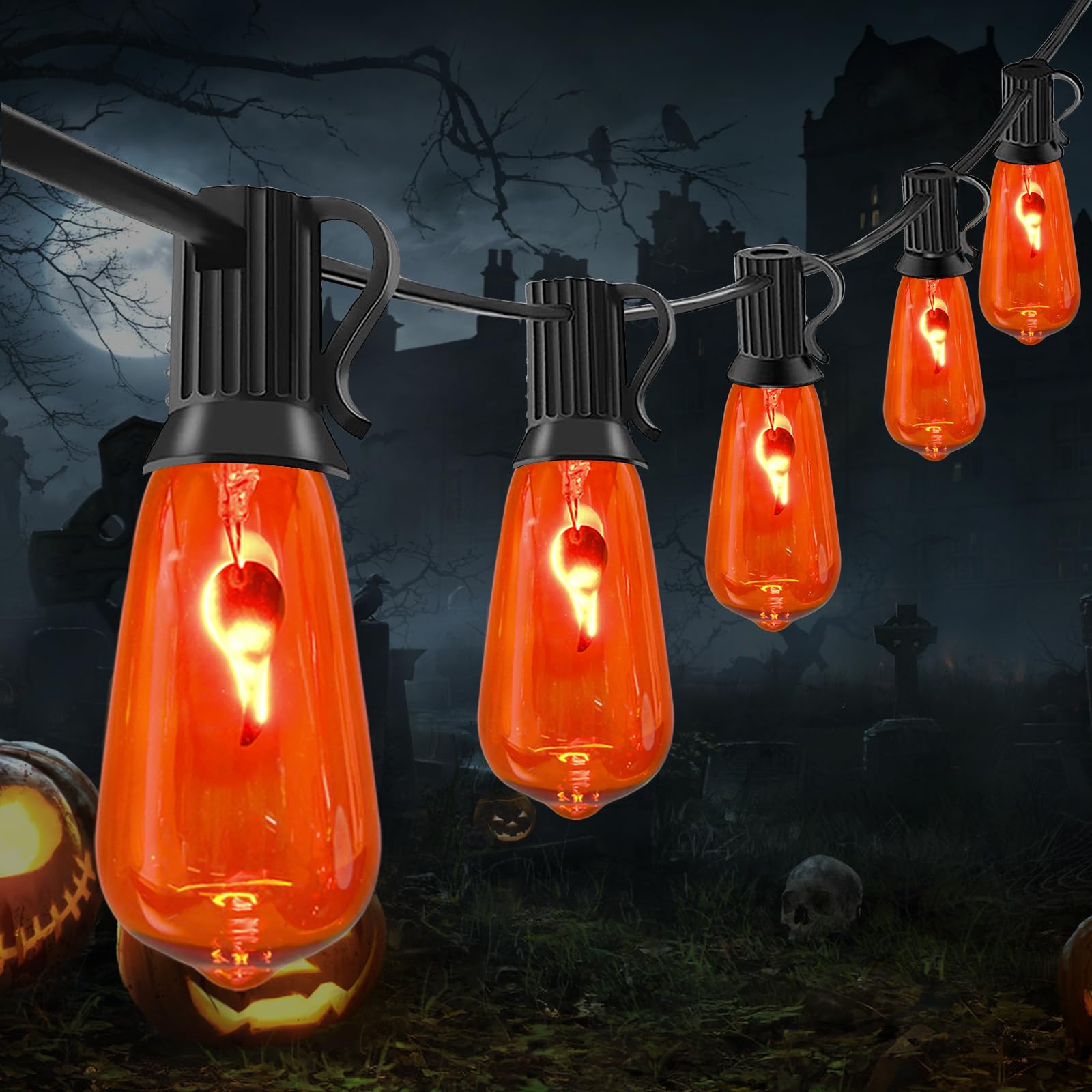 Halloween Orange Flicker Flame String Lights, 10Ft Halloween ...