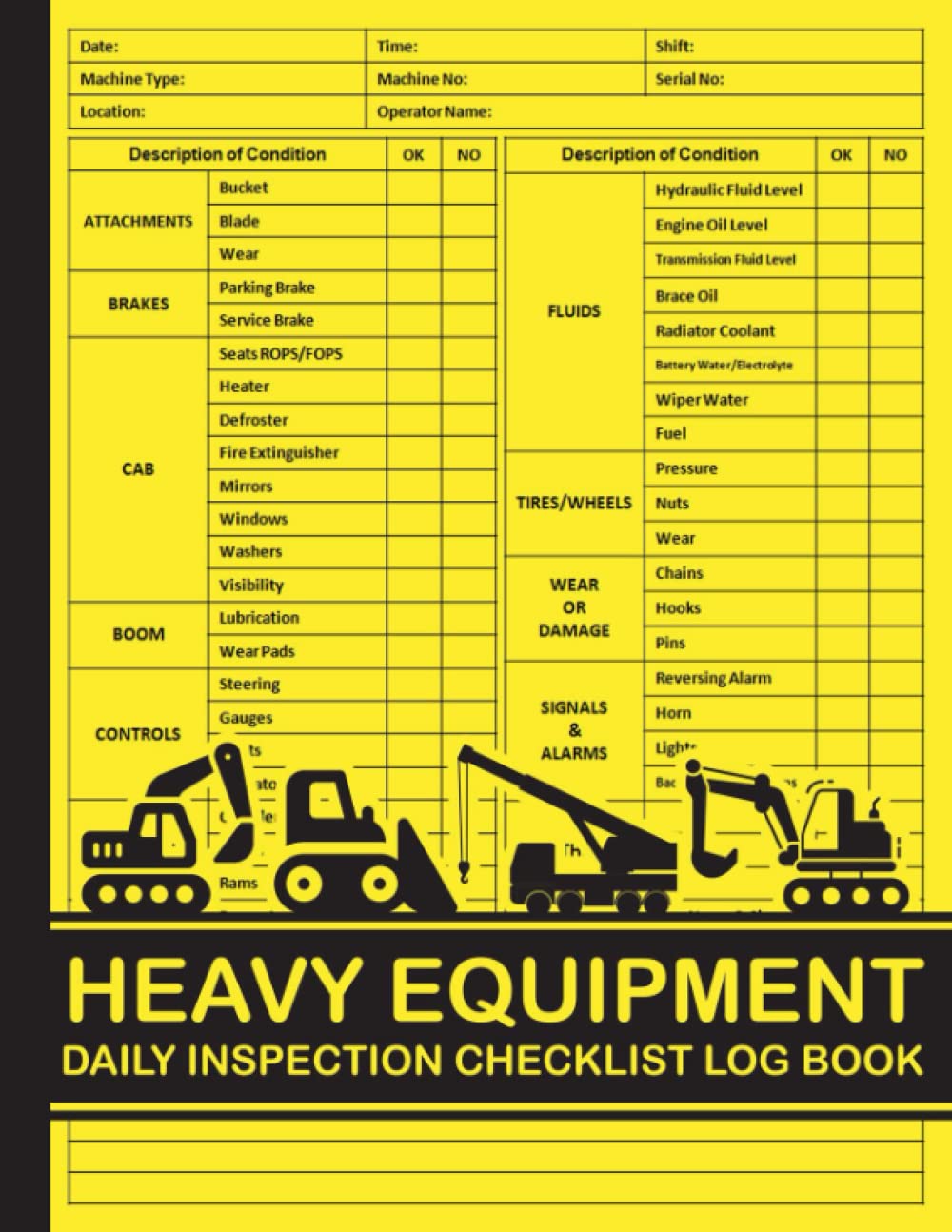 Heavy Equipment Daily Inspection Checklist Log Book: Heavy Equipment ...