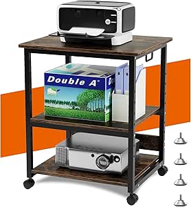 Amazon.co.jp: DEWEL プリンターラック 幅60×奥行き50×高さ70 cm 3段 高さ調整可能 収納棚 プリンター台 キャスター付き デスクワゴン 中棚 下棚 取り付け簡単 ...