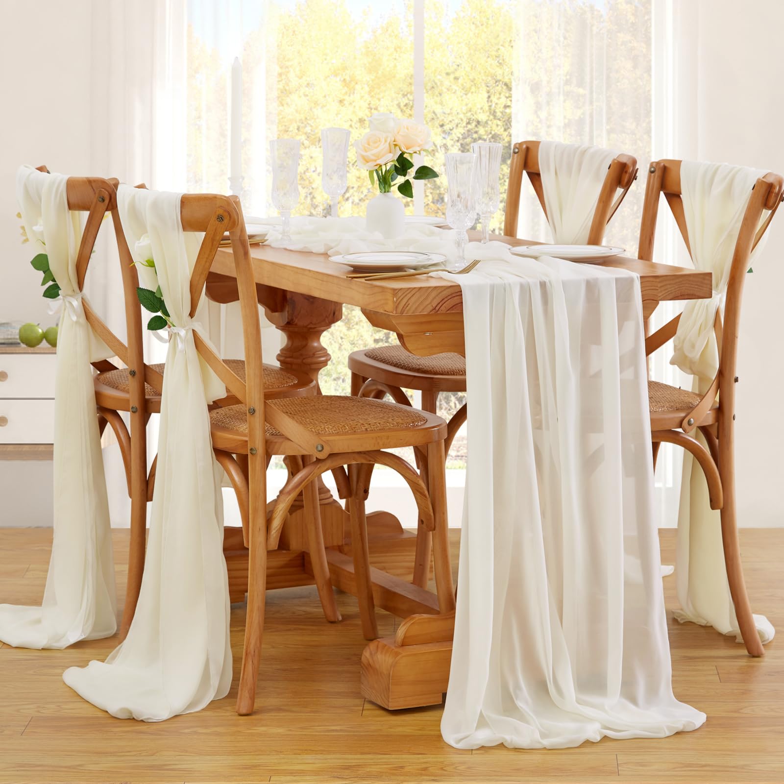 Snapklik.com : Chiffon Table Runner 5 Pieces 27x120 Inches Ivory Sheer ...