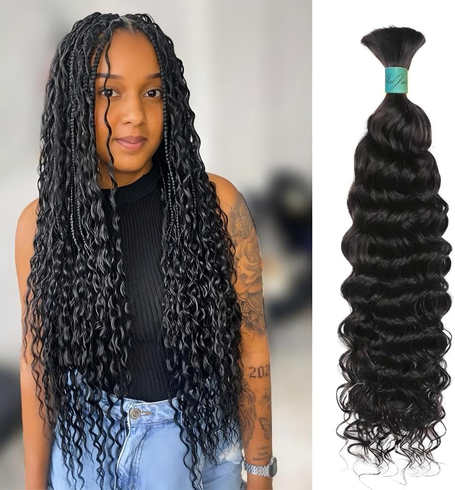 Amazon.com : Human Braiding Hair 50g 16 Inch Deep Wave Bulk Human Hair ...
